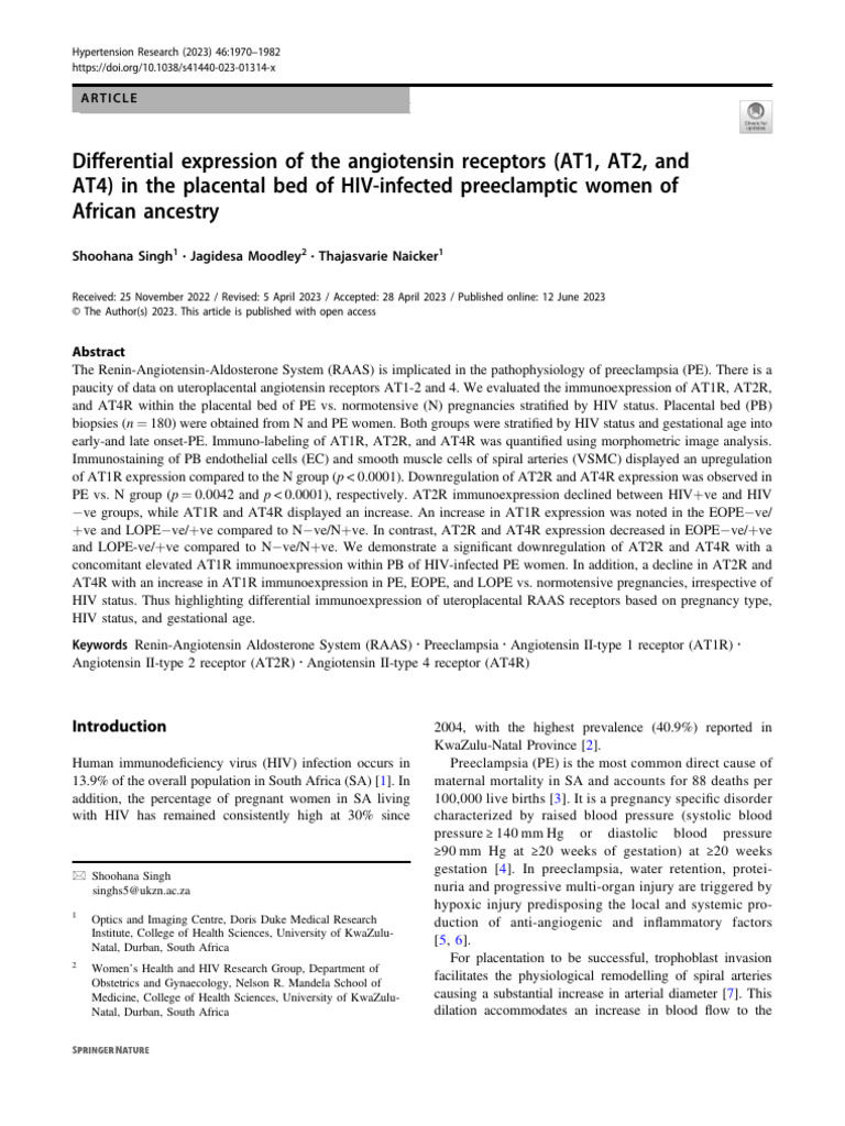 Differential expression of the angiotensin receptors (AT1, AT2) 2023 | PDF | Angiotensin ...