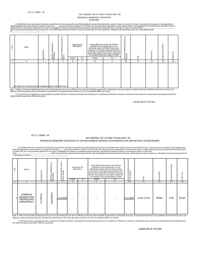 Periodically Increment Certificate Form 49n Srinivas Pdf