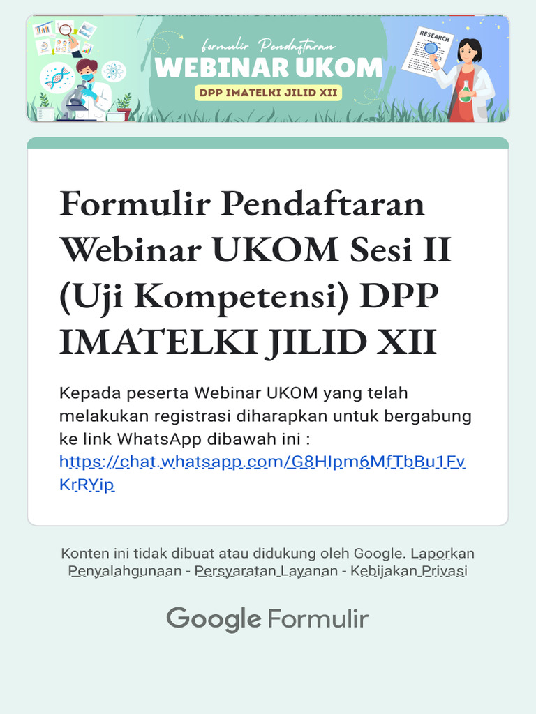 Formulir Pendaftaran Webinar UKOM Sesi II (Uji Kompetensi) DPP IMATELKI ...