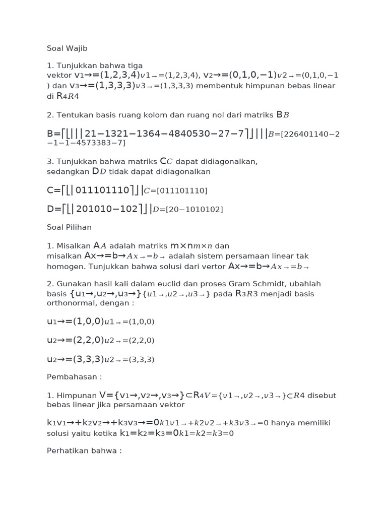 Latihan Soal Uas Aljabar Linear Elementer | PDF