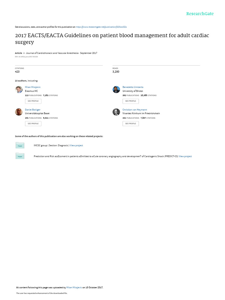 2017 EACTS/EACTA Guidelines On Patient Blood Management For Adult ...