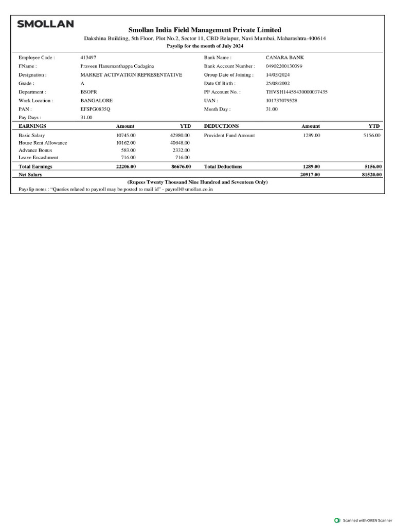 413497_July_PaySlip (1) | PDF