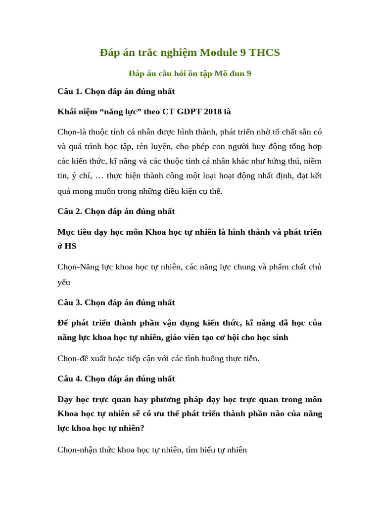 Dap-an-trac-nghiem-mo-dun-9-thcs | PDF