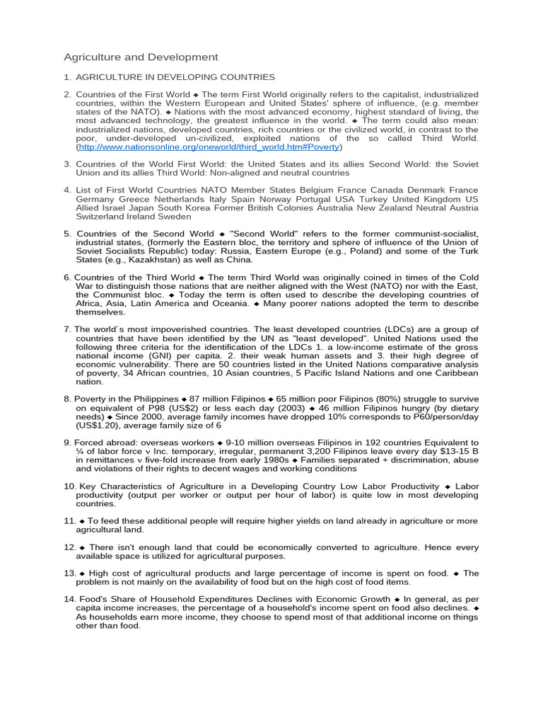 Handouts 4. Agriculture and Development | PDF | Agriculture | Third World