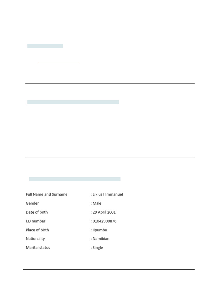 Likius I Immanuel: Procurement Intern Profile | PDF | Law