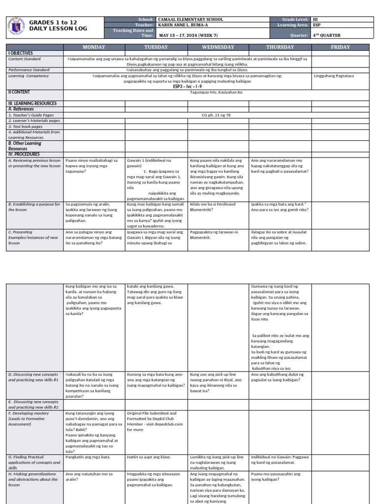 DLL - Esp 3 - Q4 - W7 | PDF