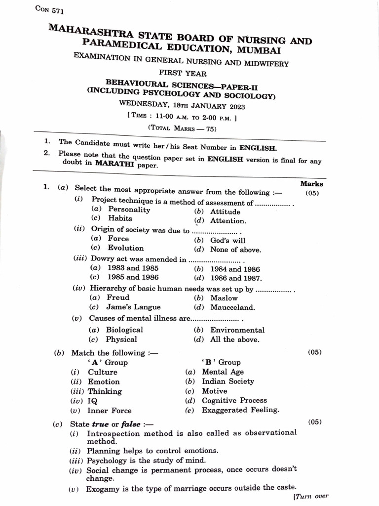 1st GNM Behavioural Question | PDF | Psychology | Emotions