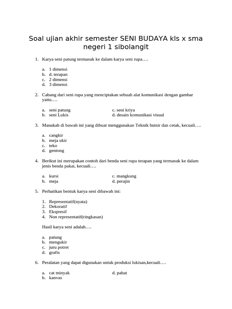 Ujian Akhir Semester SBK Kelas X | PDF