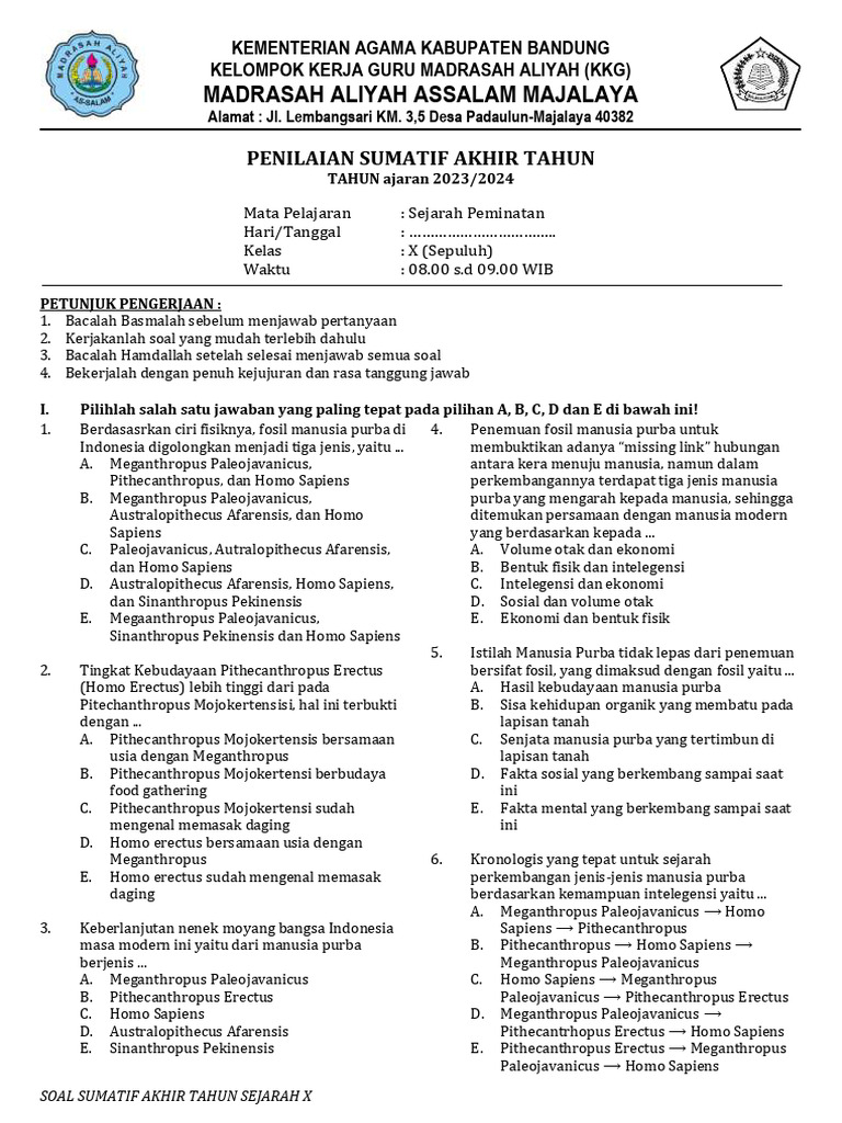 Soal PAT Sejarah Peminatan X | PDF | Ilmu Sosial