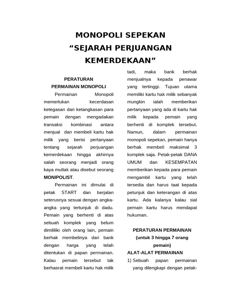 Peraturan Permainan Monopoli | PDF | Game & Aktivitas