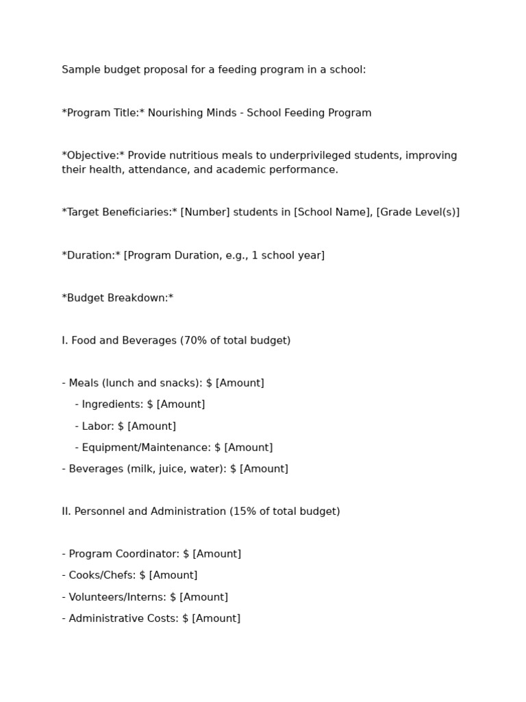 School Feeding Program Budget Proposal | PDF