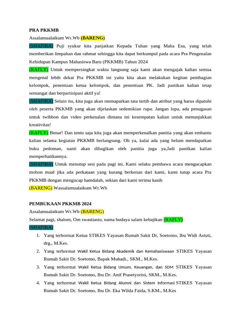 Teks MC PKKMB 2024 | PDF | Kajian Bahasa Asing