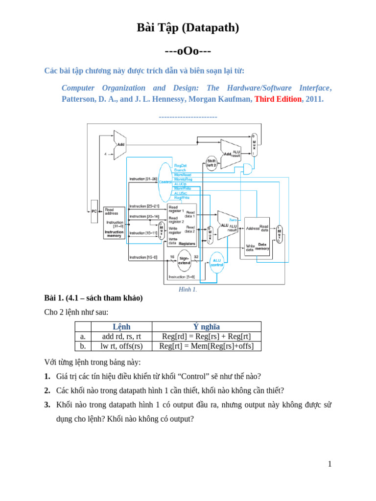 Bai Tap Chuong 4 Datapath | PDF