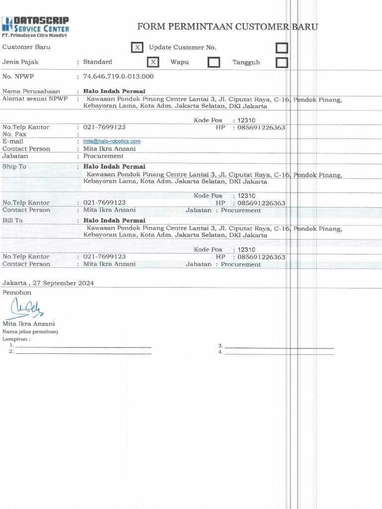 Form Cust Baru - Datascrip | PDF