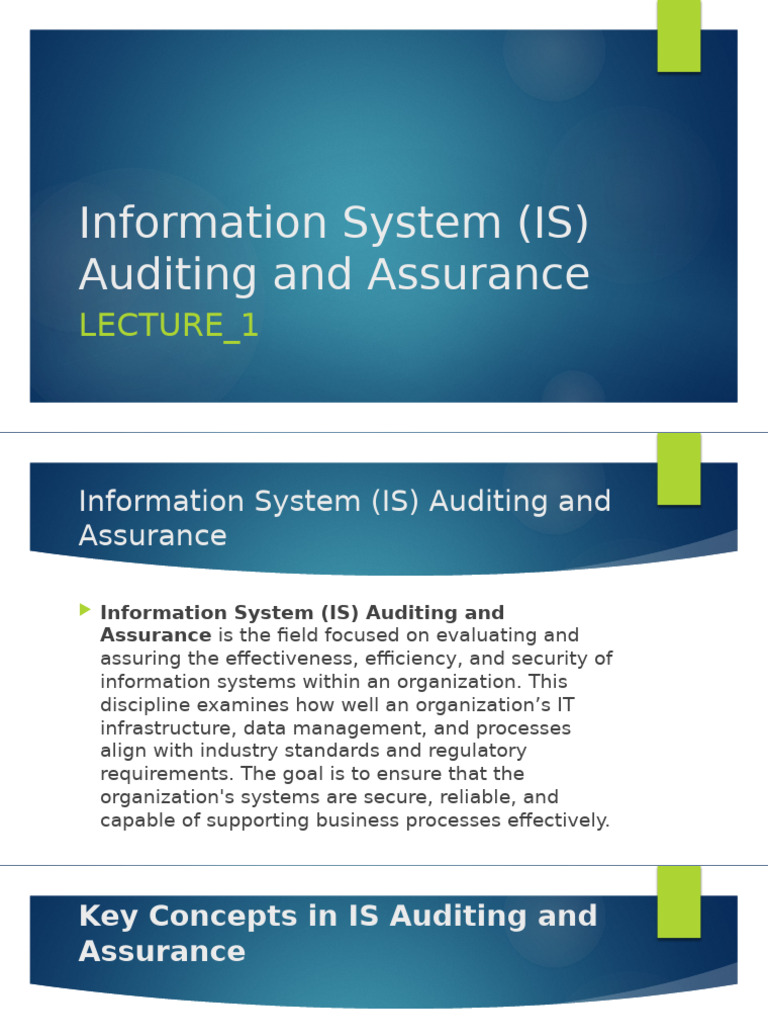 Information System Is Auditing And Assurance Lecture 1 Pdf Audit Computer Security