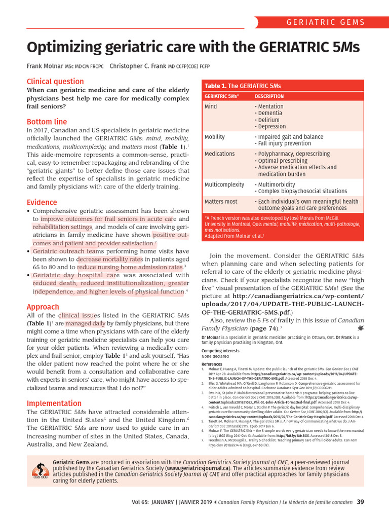 Geriatric 5Ms | PDF | Geriatrics | Medical Specialties