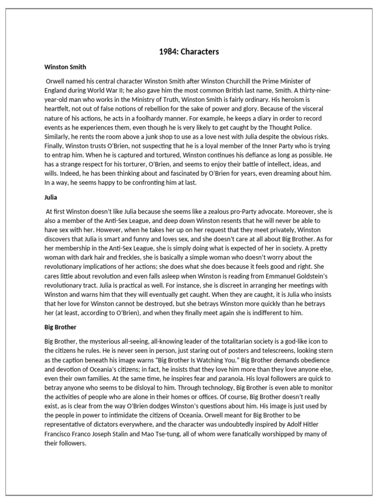 1984 Character Analysis and Descriptions | PDF | Social Science ...