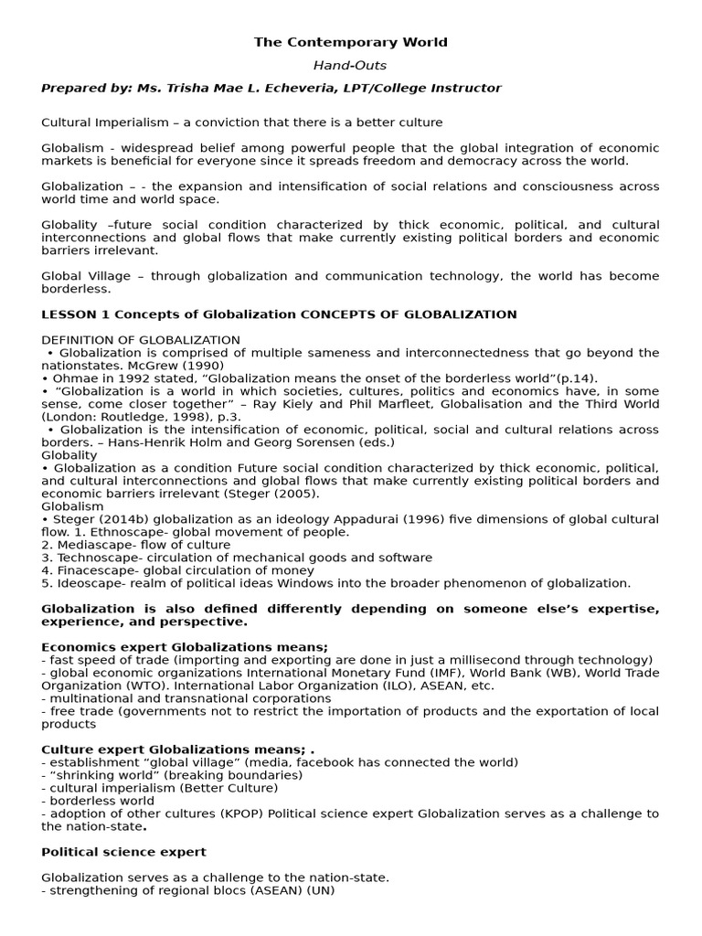 The Contemporary World (Fact Sheet) | PDF | Globalization | Global Politics