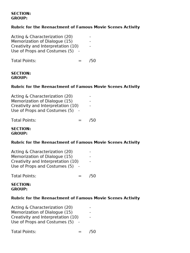 Movie Scene Rubric | PDF | Art