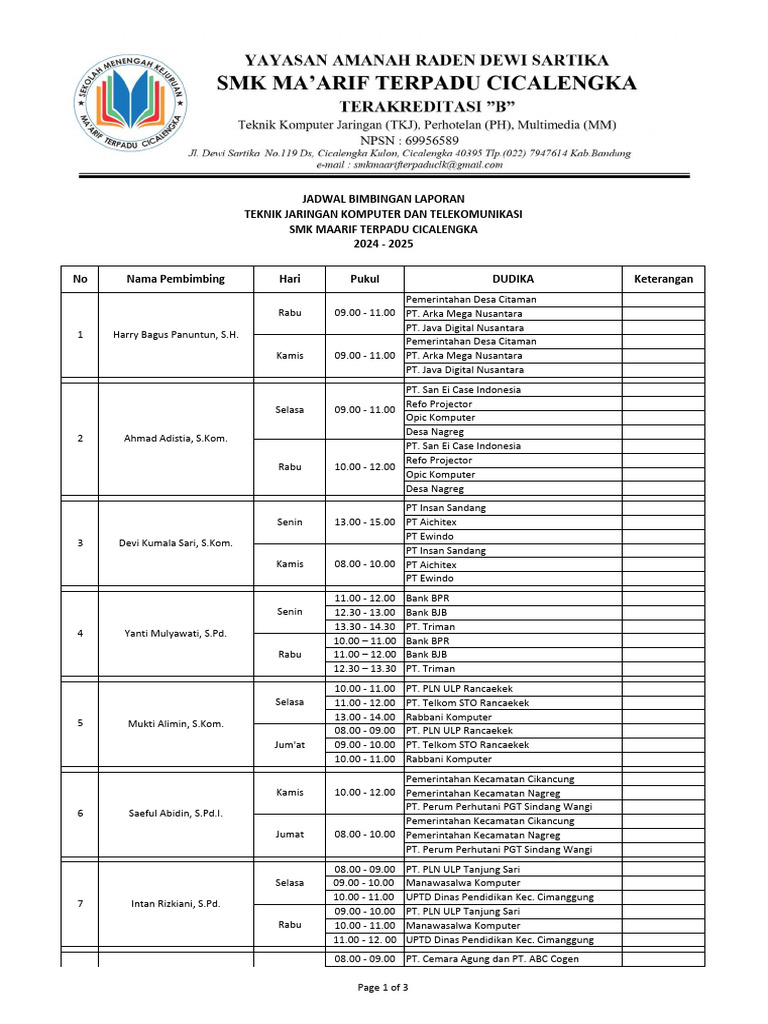 Jadwal Bimbingan Laporan TJKT 2024 - 2025 | PDF