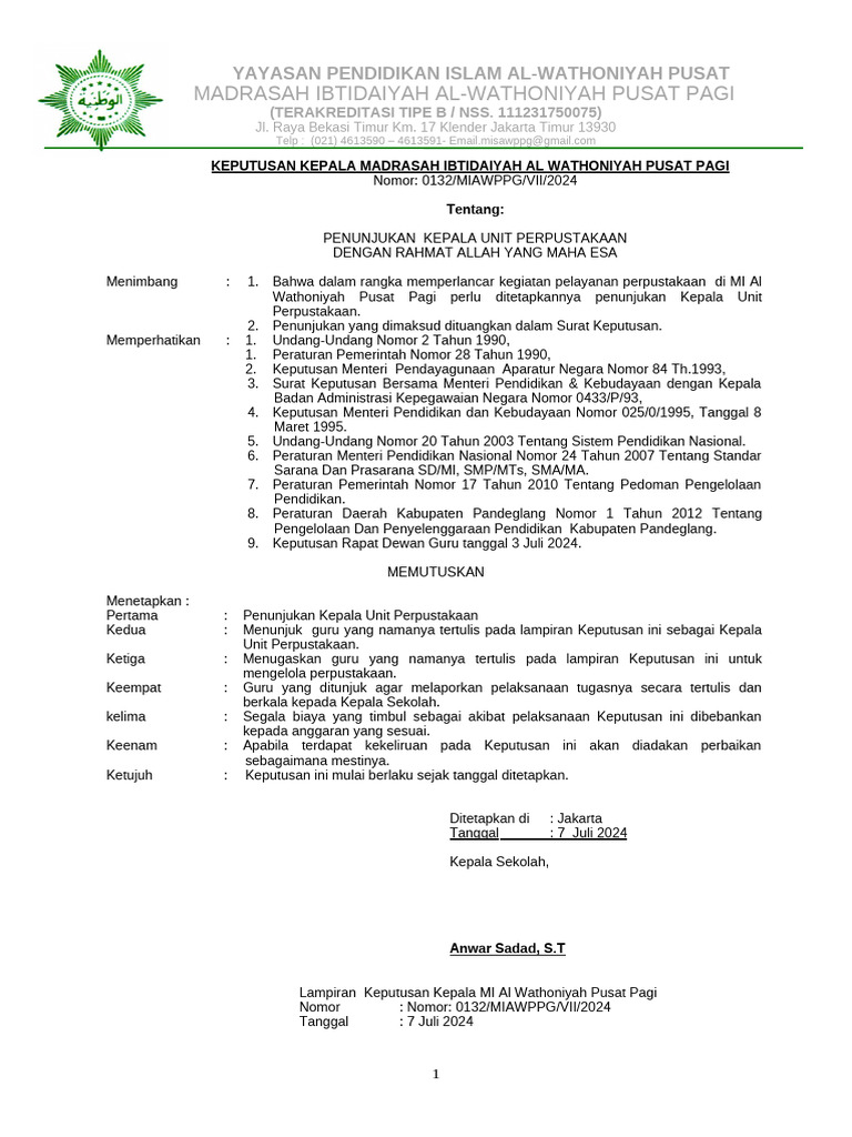 SK Pengelola Perpustakaan | PDF