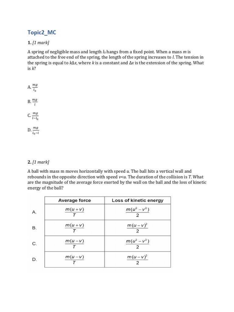 MC Revision Questions on Physics Concepts | PDF | Force | Acceleration