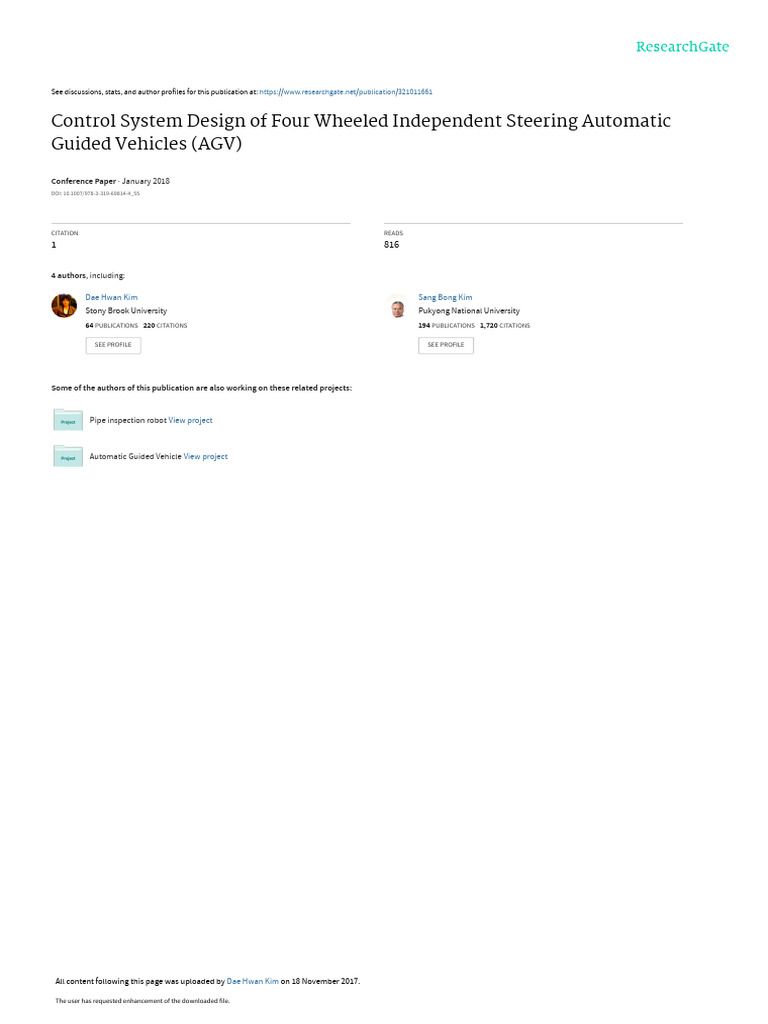 Control System Design of Four Wheeled Independent Steering Automatic Guided Vehicles (AGV) | PDF ...