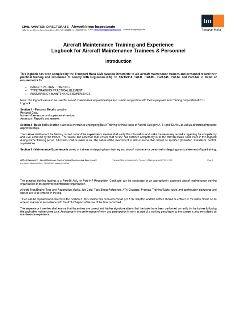 Malta Aircraft Maintenance Logbook | PDF | Flight Control Surfaces ...