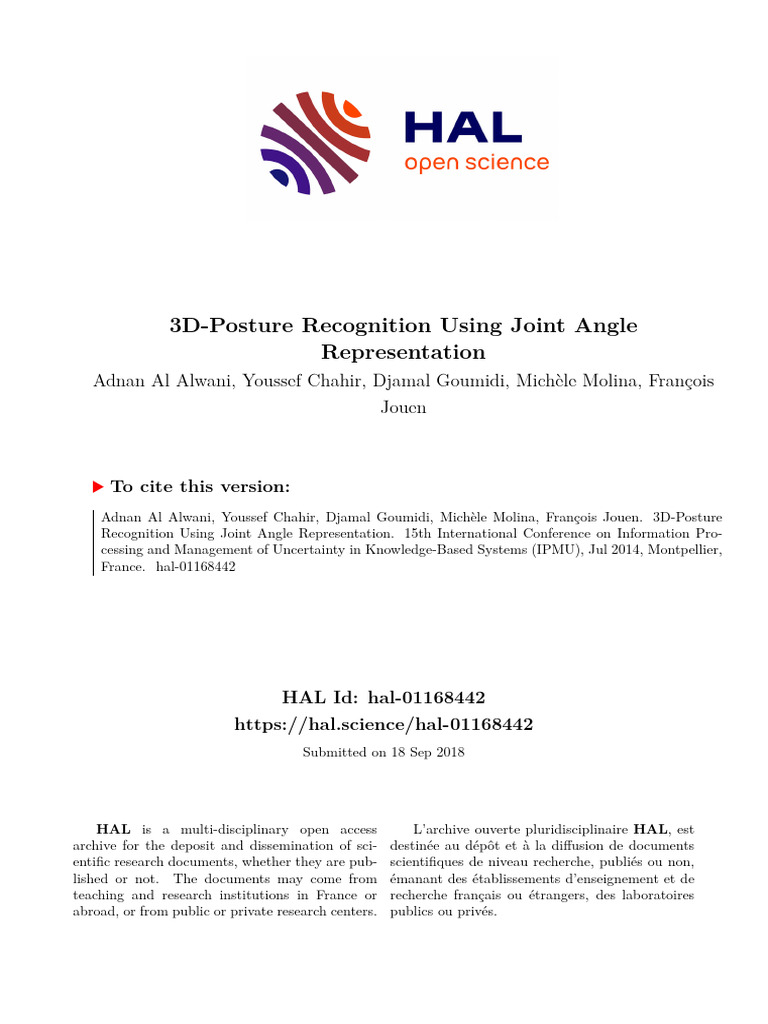 3d Posture Recognition Using Joint Angle Representation Pdf 3 D Computer Graphics