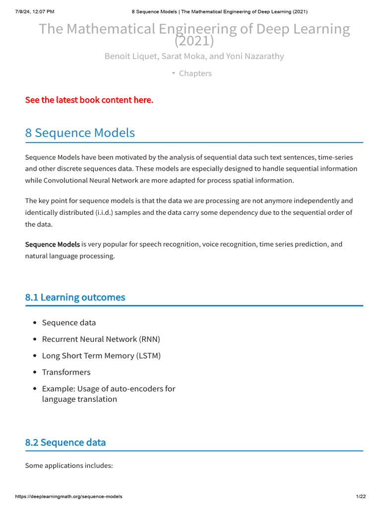 8 Sequence Models - The Mathematical Engineering of Deep Learning (2021 ...