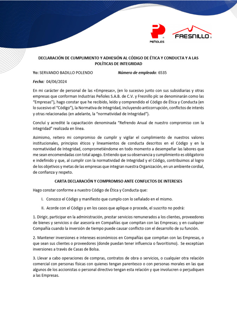 6535_Declaracion-COI_2024 | PDF | Business | Interés