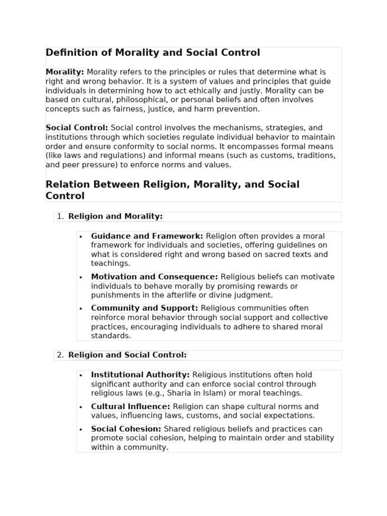 Definition of Morality and Social Control | PDF | Morality | Social ...