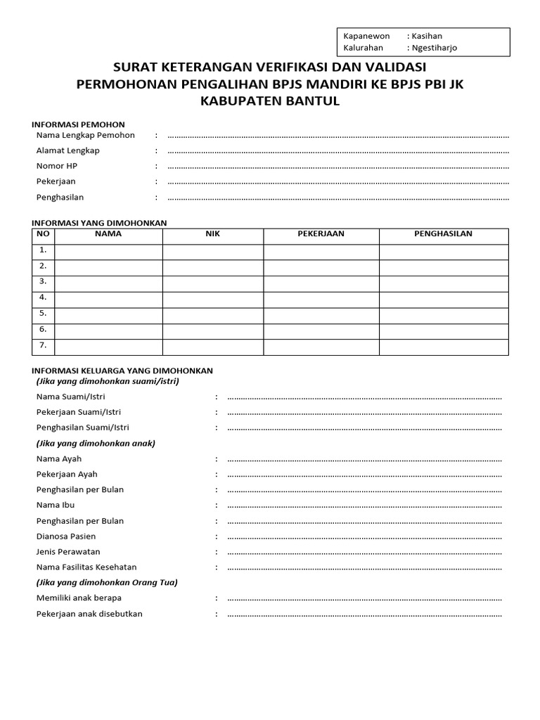 Form Wawancara BPJS Mandiri Ke KIS | PDF