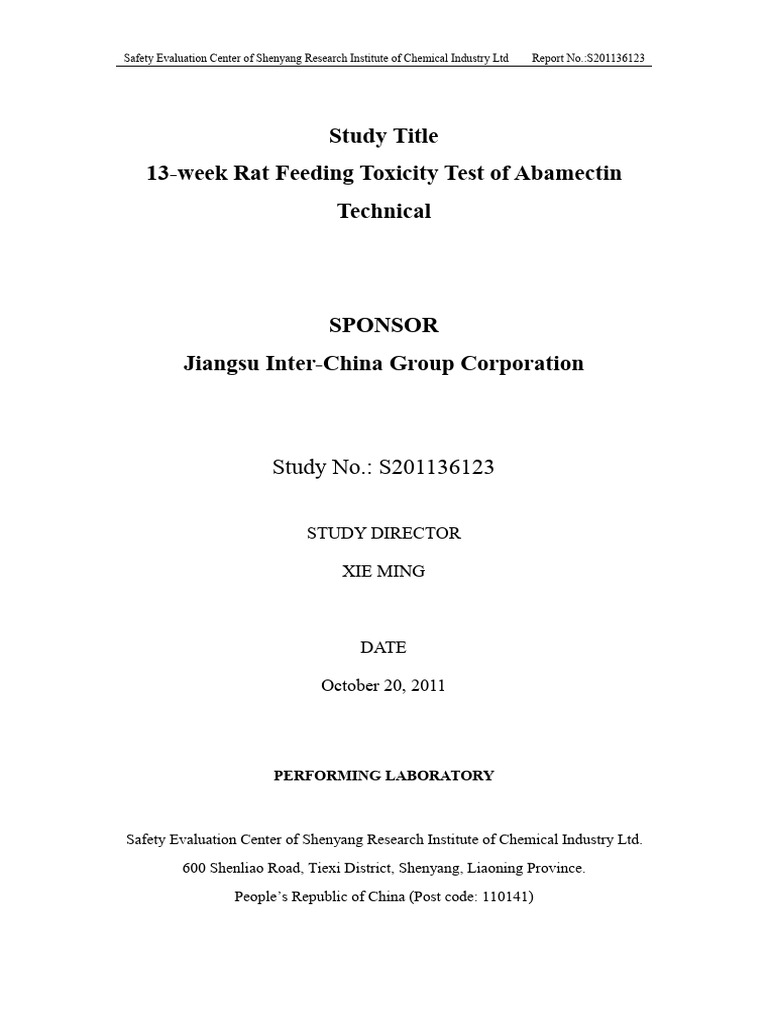 90-Day Oral Toxicity Study | PDF | Dose (Biochemistry) | Chemistry
