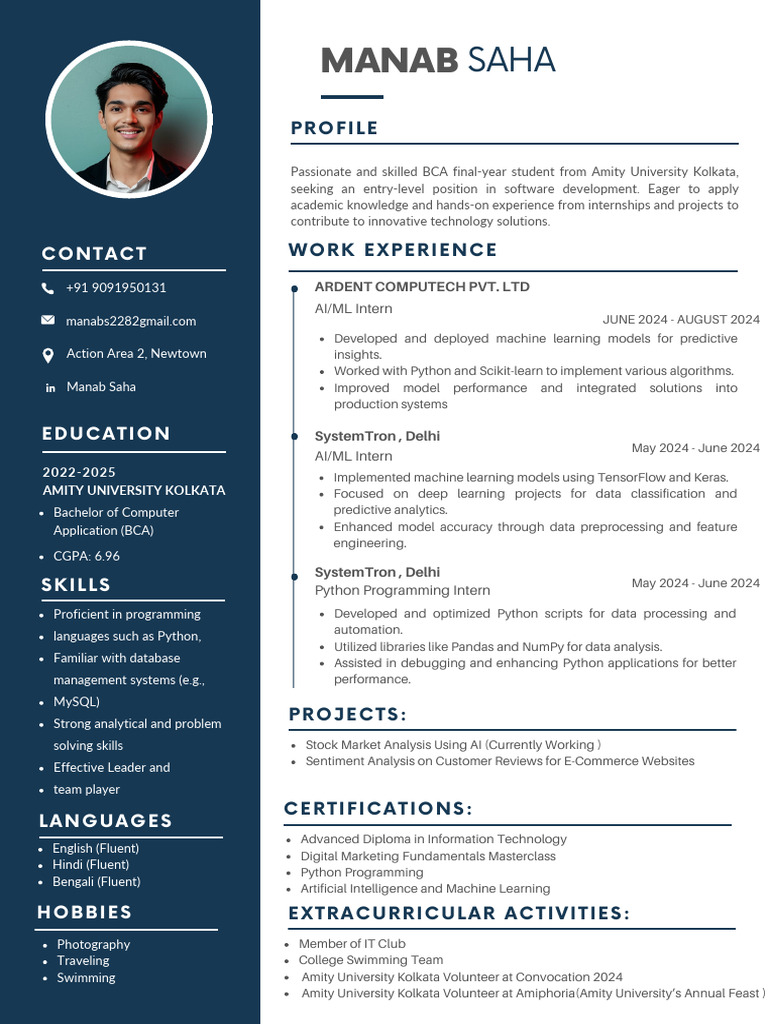 Manab Saha A91404822020 CV | PDF | Machine Learning | Artificial Intelligence
