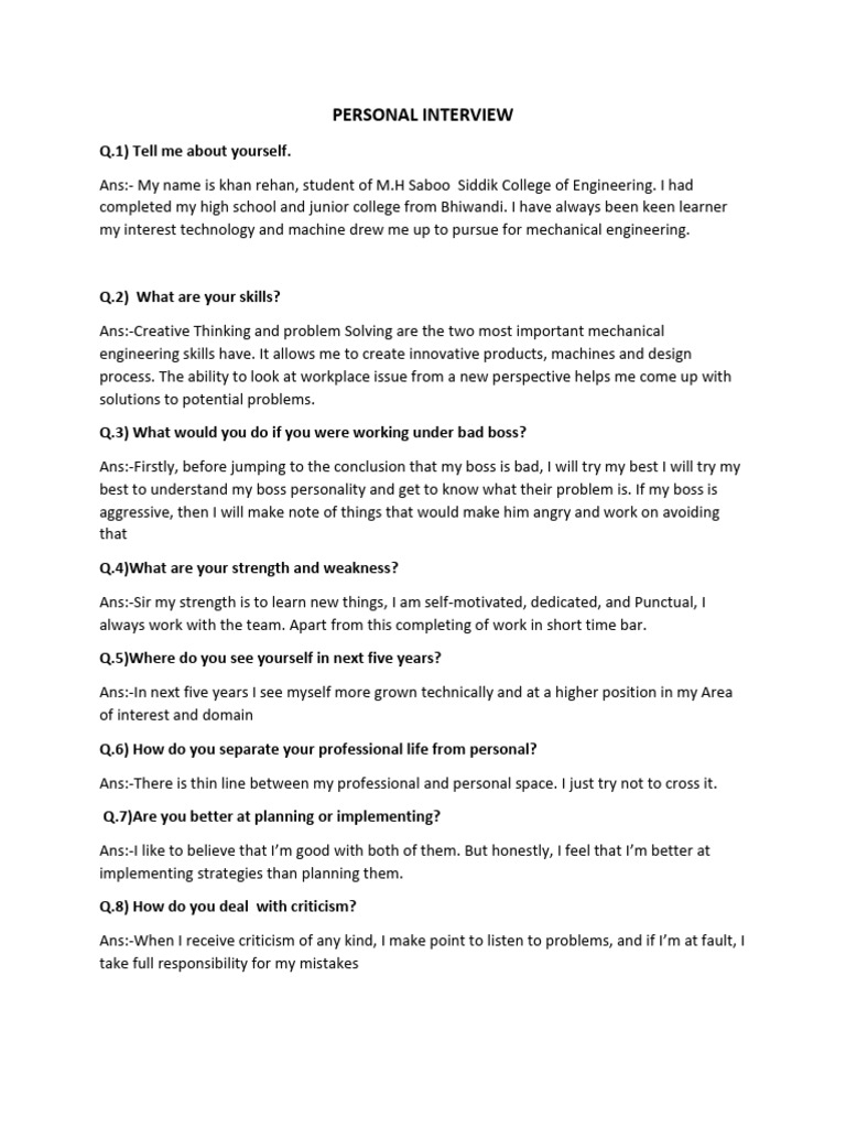 Personal Interview | PDF | Cognitive Psychology | Behavior Modification