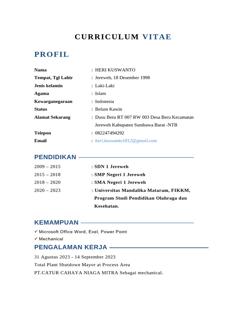 CV Heri Kuswanto 2023 1 | PDF