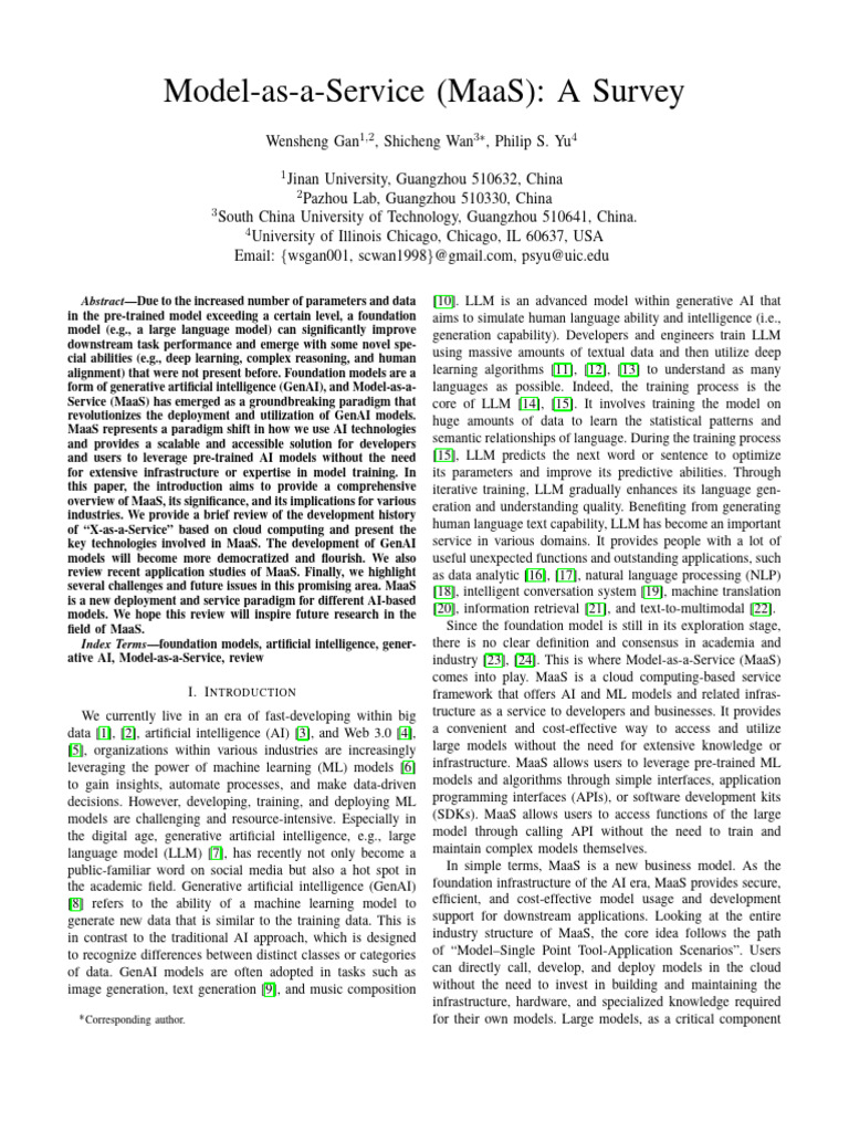 Arxiv 2023 Model-as-a-Service (MaaS) - A Survey | PDF | Cloud Computing | Software As A Service