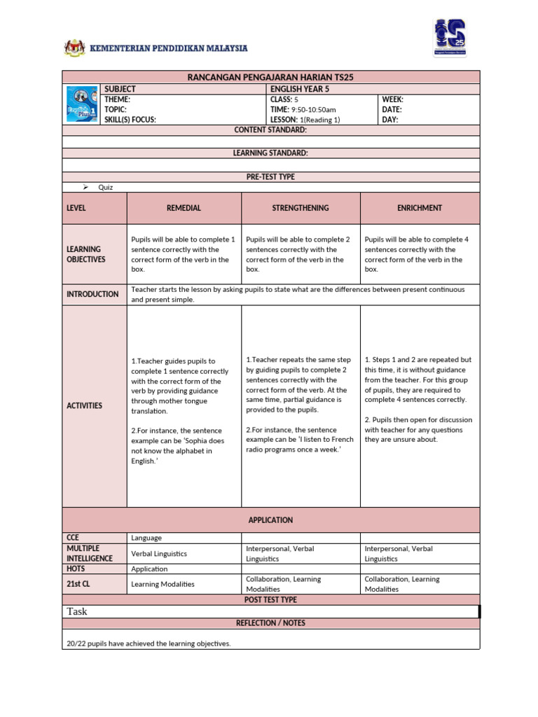 RPH Cup-Bi Y5 (Tapak) 30.9.22 | PDF | Learning | English Language