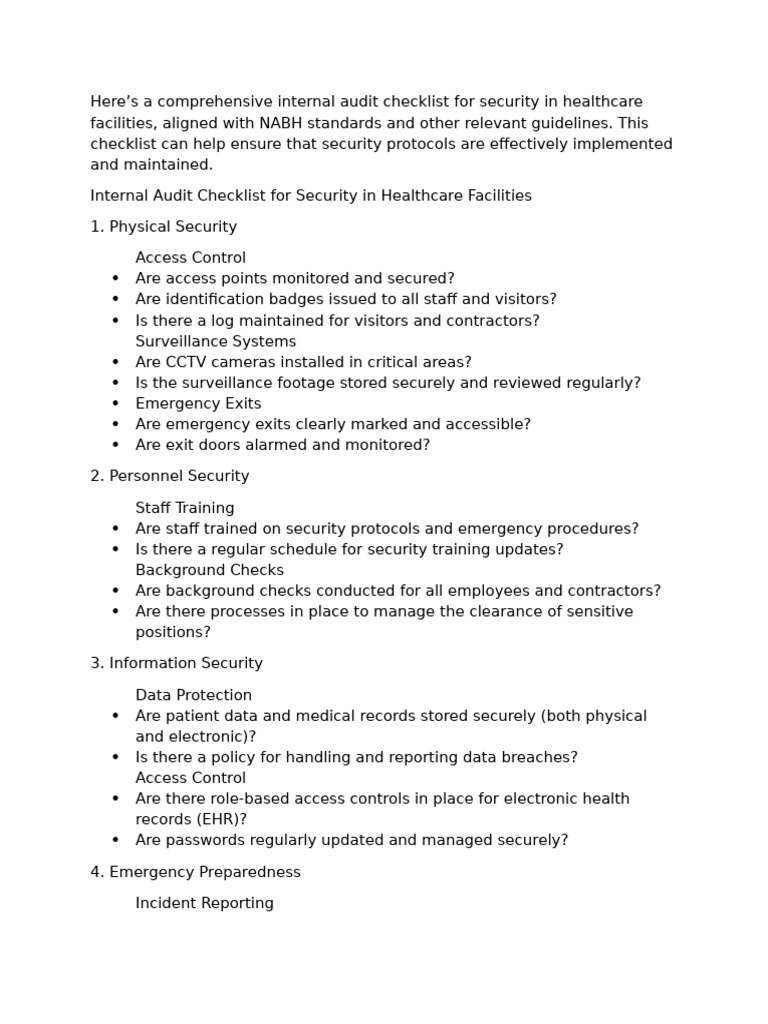 Health Care Security Checklist Internal Audit | PDF | Computer Security ...