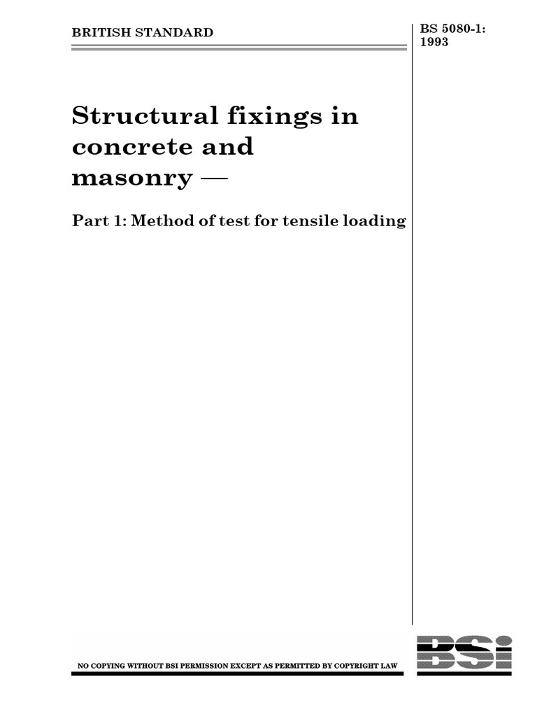 BS5080-1-Structural Fixings in Concrete - Masonry | PDF | Concrete ...