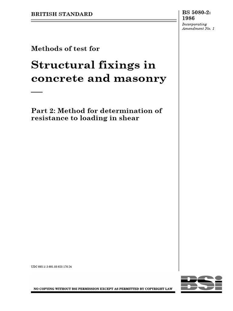 BS5080-2-Structural Fixings in Concrete - Masonry | PDF | Concrete ...