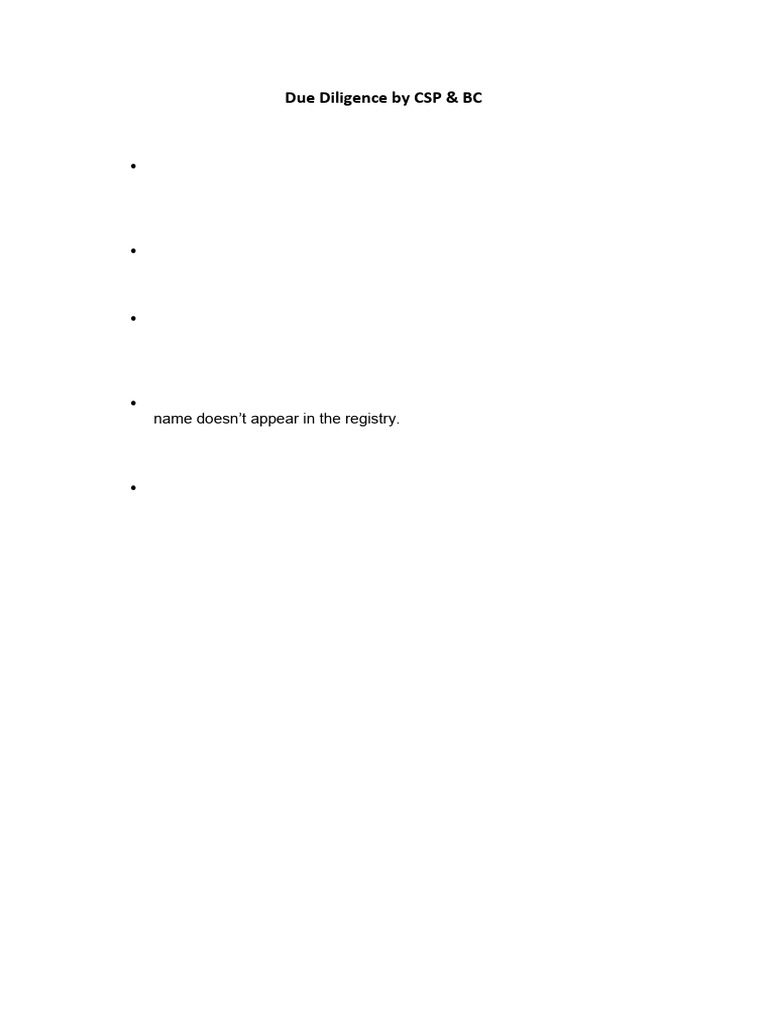 Due Diligence by CSP For SUB KO | PDF | Finance & Money Management ...