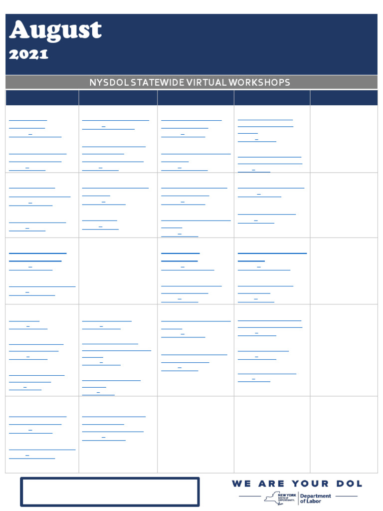 Free NYSDOL Virtual Workshops August 2021 | PDF