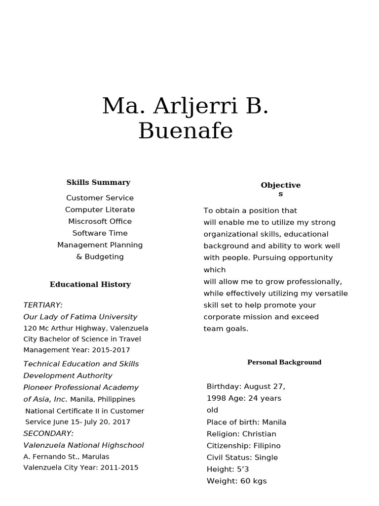 Ma. Arljerri Buenafe - Resume | PDF