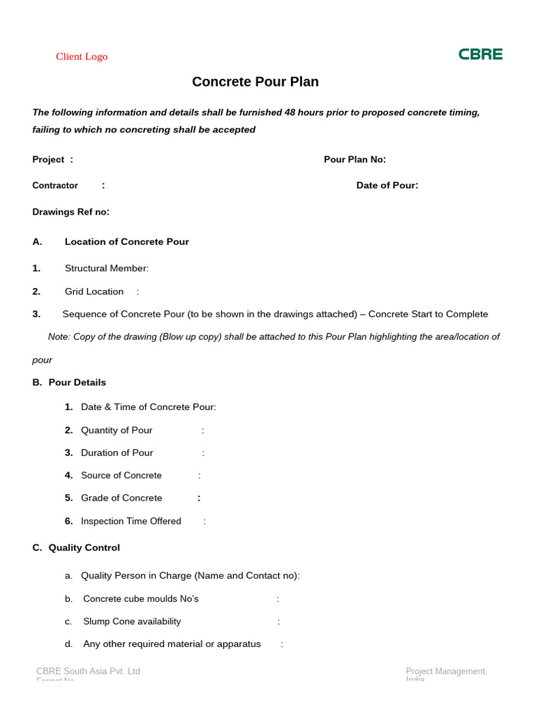Concrete Pour PlanTemplate | PDF | Concrete | Structural Engineering