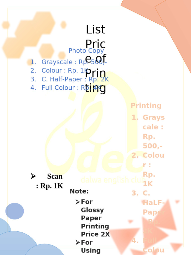 Printing and Copying Price List | PDF | Foreign Language Studies | Home ...