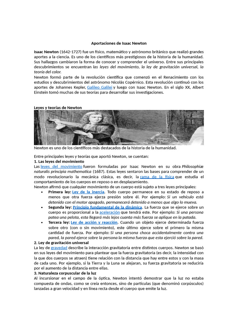 Aportaciones de Isaac Newton | PDF | Ligero | Telescopio