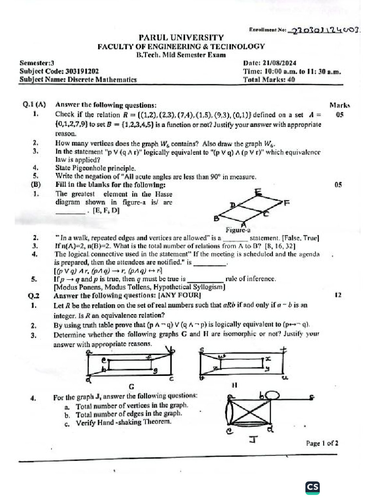 Discrete Maths Regular Batch Paper Solved | PDF