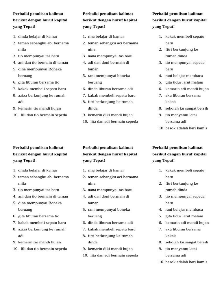 Perbaiki Penulisan Kalimat Berikut Dengan Huruf Kapital Yang Tepat | PDF